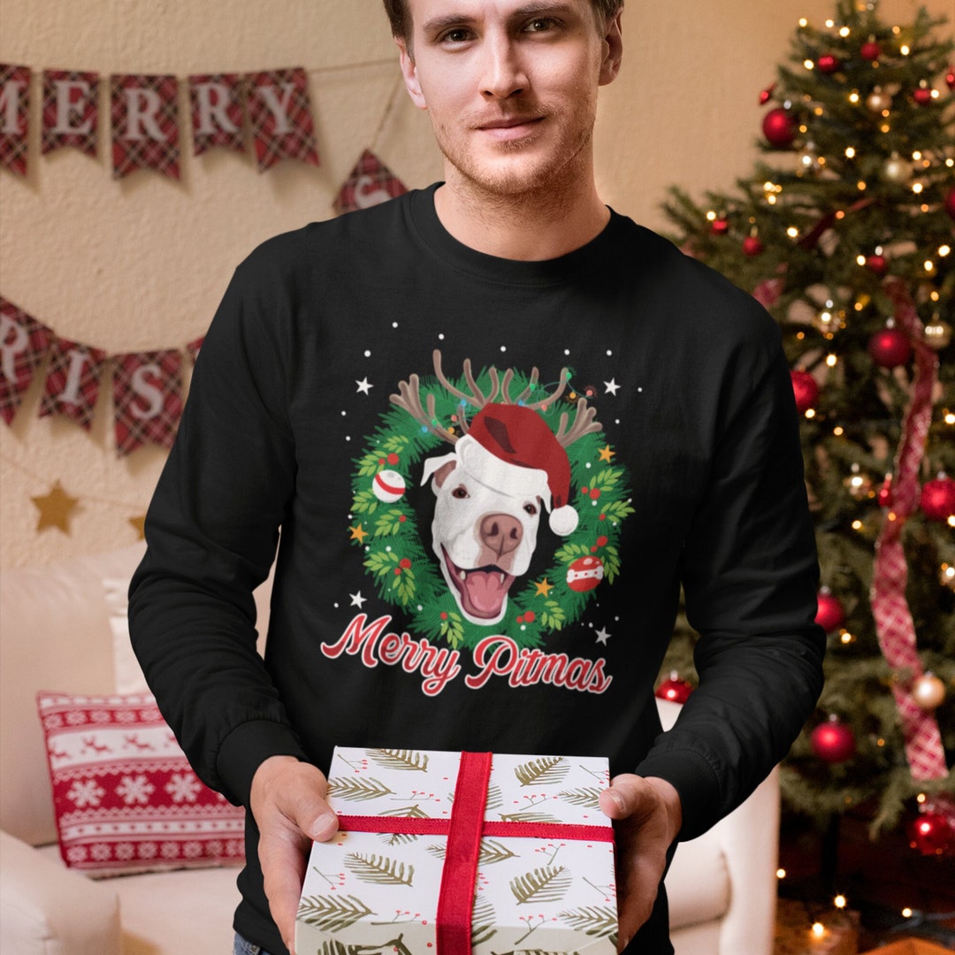 Merry Pitmas Pitbull Lovers Christmas Shirt, Funny Pitbull Shirt, Long ...