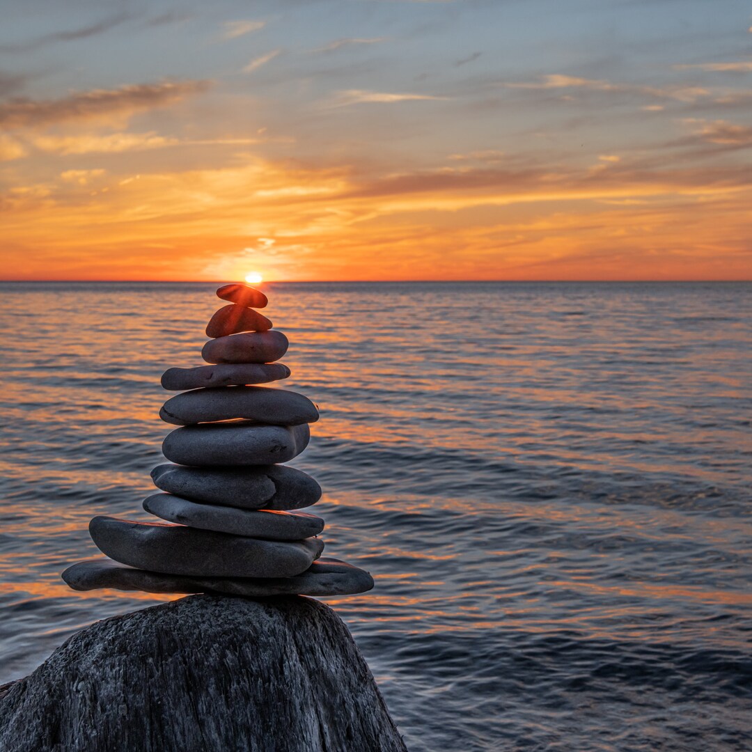 Rock Cairn Photo, Rocks Sunset Art, Peaceful Sunset Print, Square Print ...