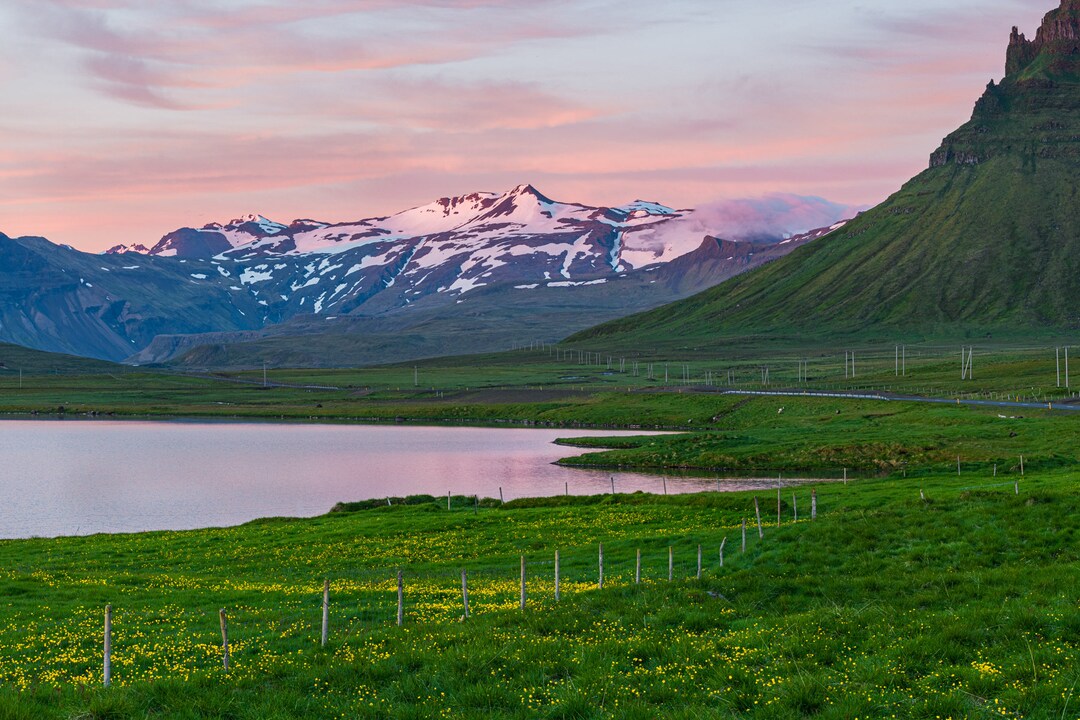 Pink Iceland Sunset Print, Mountain Photo, Iceland Metal Art "jeweled ...