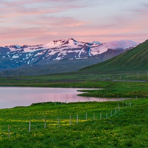 Pink Iceland Sunset Print, Mountain Photo, Iceland Metal Art "jeweled ...