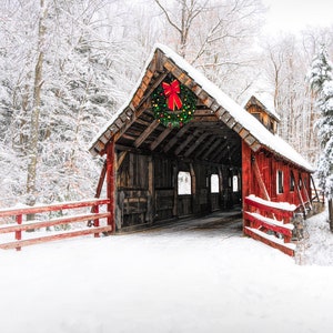 Snow Covered Bridge Fine Art Print, Loon Song Bridge, Red Christmas ...