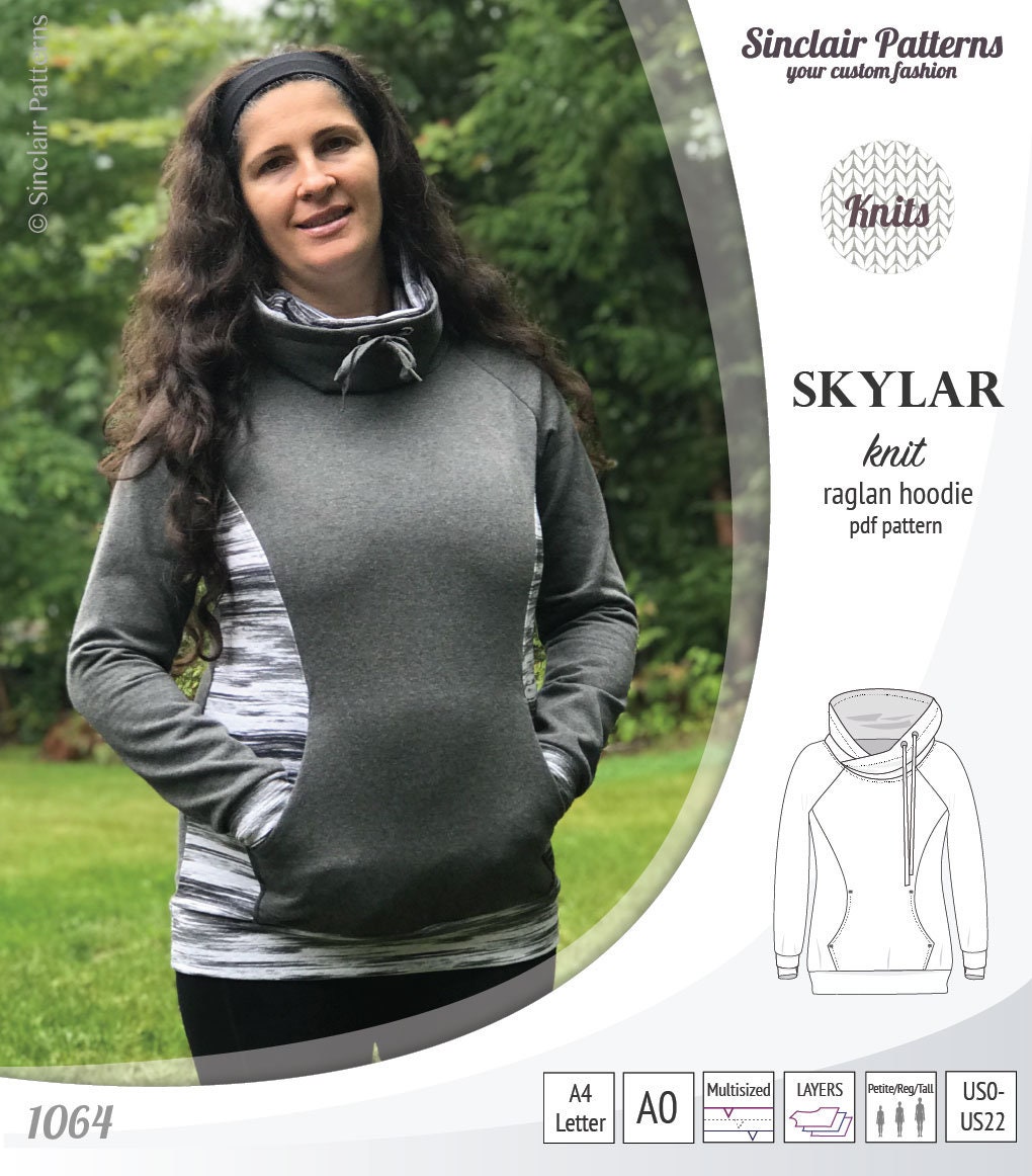 Skylar knit raglan hoodie pdf sewing pattern for women | Etsy