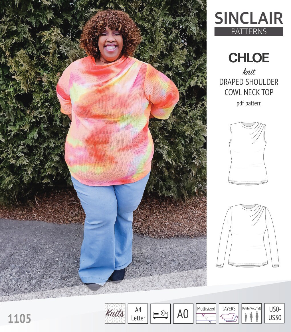Chloe Draped Shoulder Top With a High Cowl Neck (PDF) - Etsy