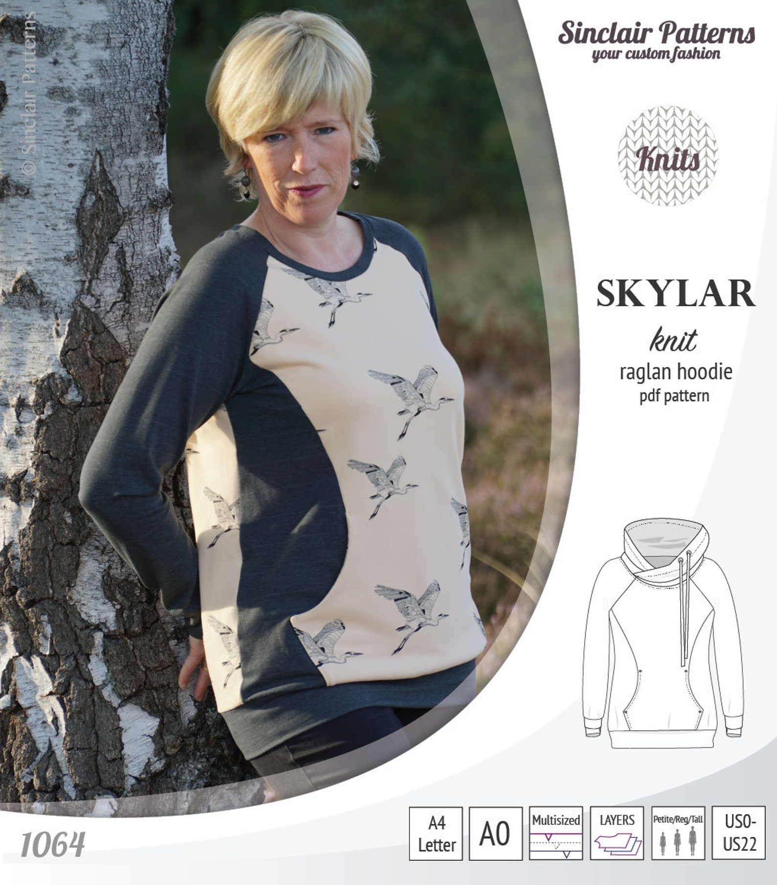 Skylar knit raglan hoodie pdf sewing pattern for women | Etsy