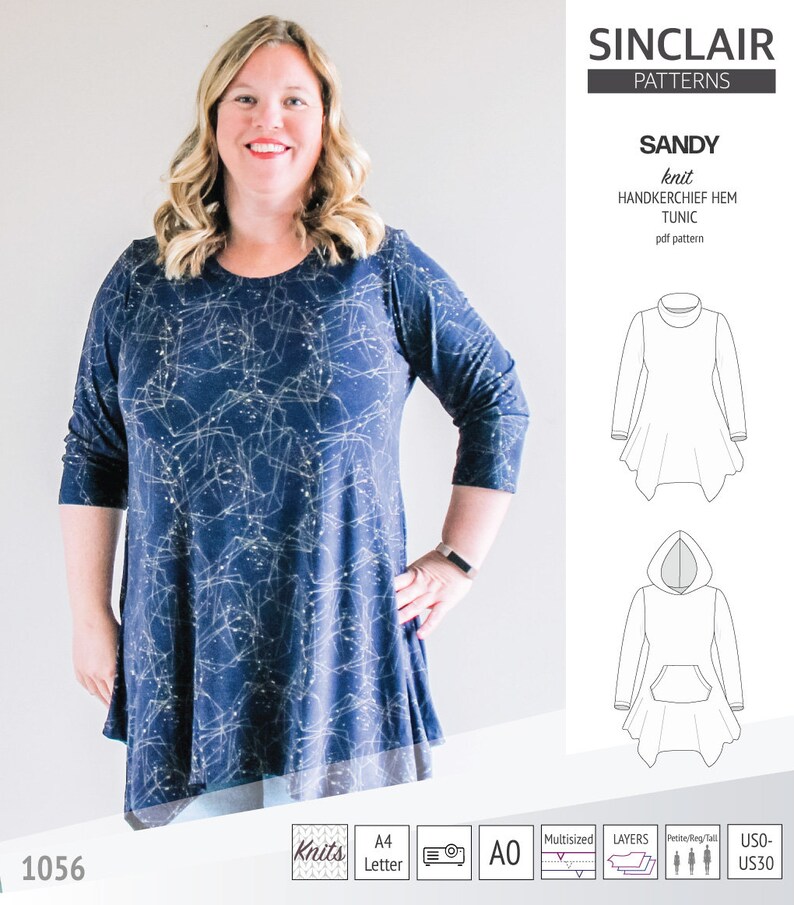 Sandy Handkerchief Hem Tunic With a Cowl or a Hood and Pockets (pdf ...