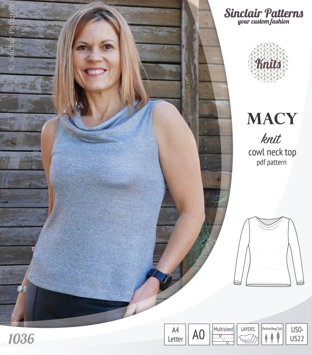 Cowl neck top pdf pattern / sewing pattern with pdf sewing | Etsy