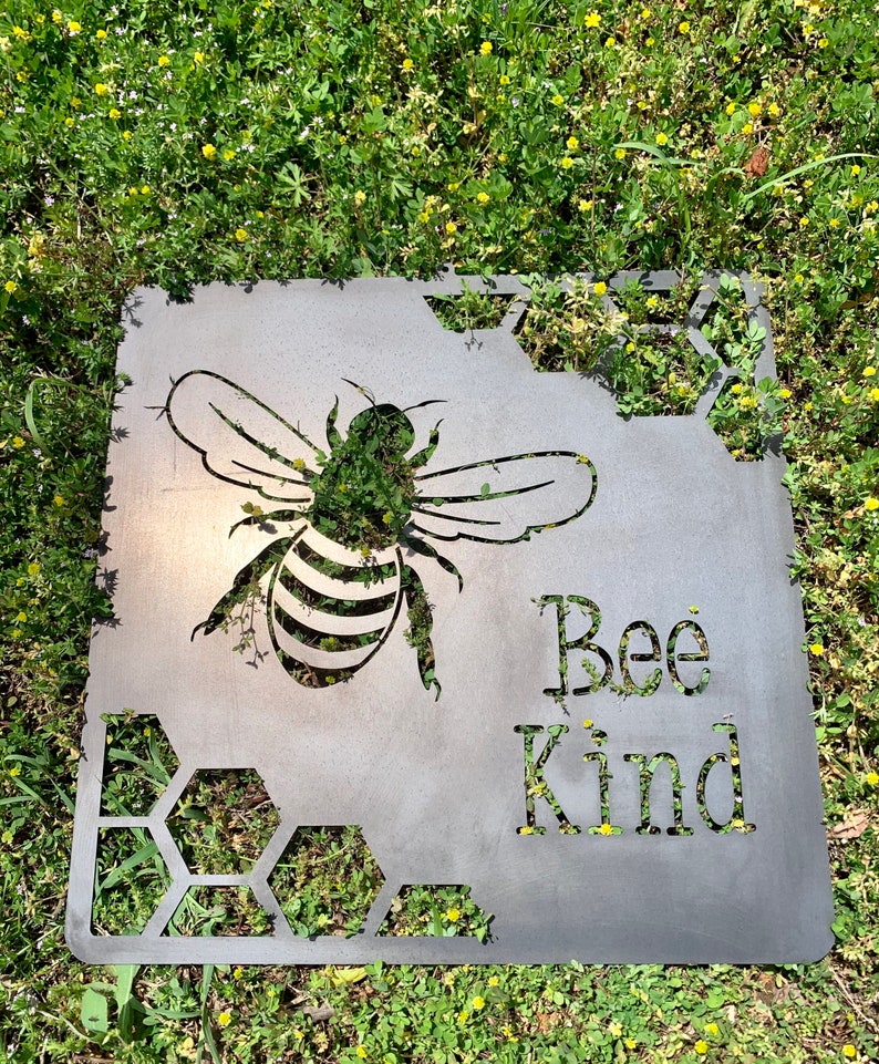 Bee Kind Square Metal Garden Sign With Honeycomb Bee Signs - Etsy
