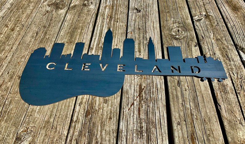 Cleveland Skyline Guitar Steel Sign Metal Sign Rock and Roll - Etsy