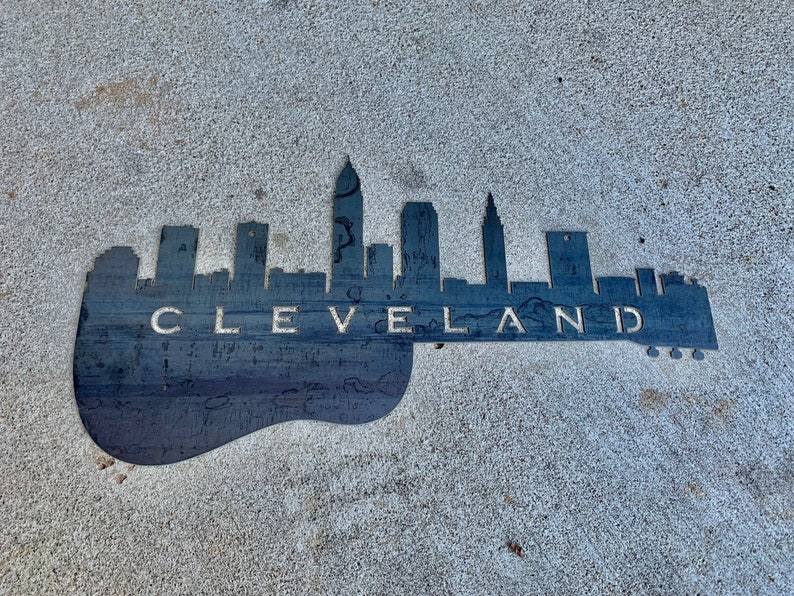 Cleveland Skyline Guitar Steel Sign Metal Sign Rock and Roll - Etsy