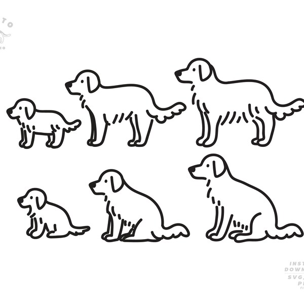 Golden Retriever Outline Clipart - Etsy