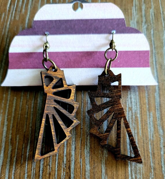 Wood cut out earrings fashion wooden and one of a kind | Etsy