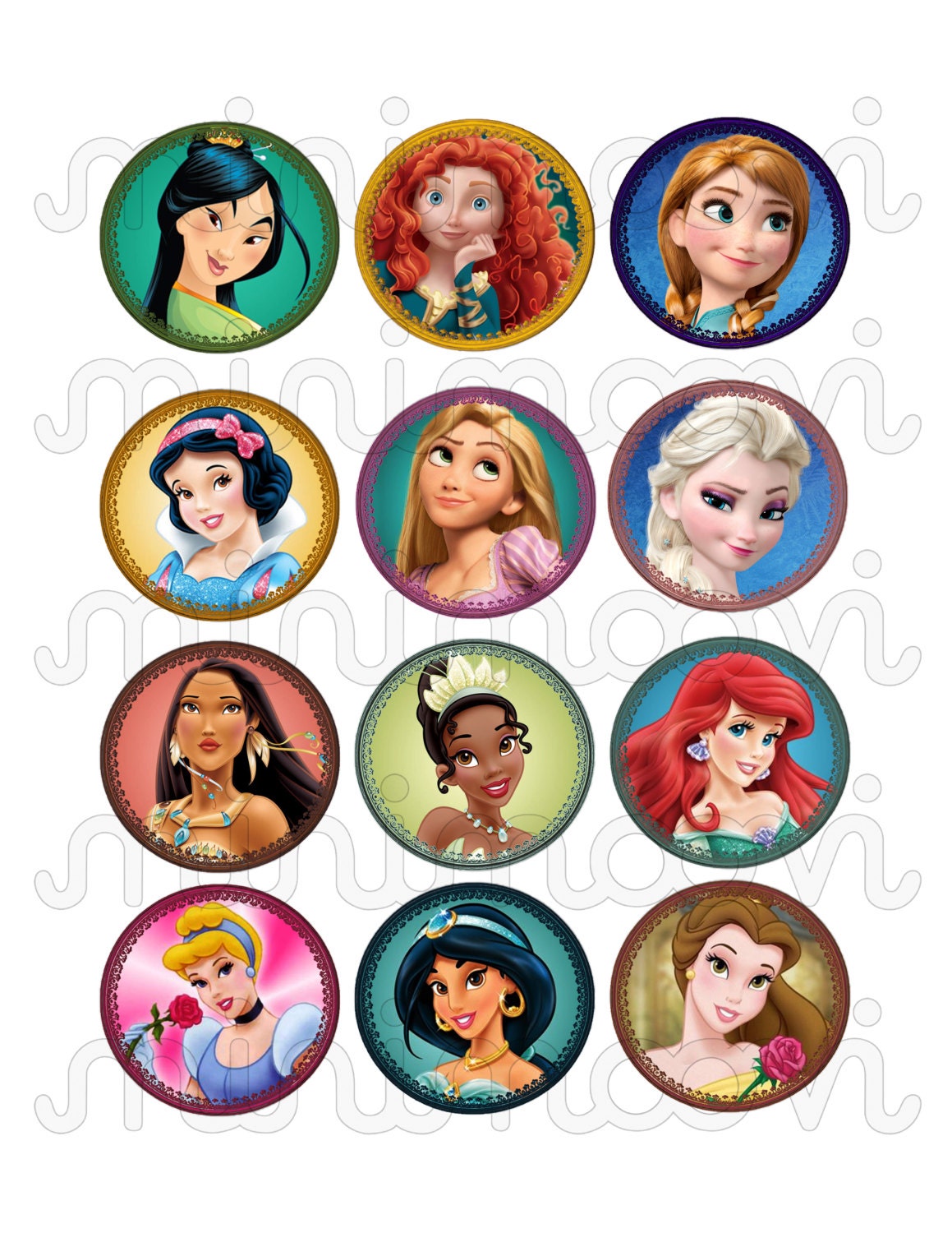 Set of 12 Disney Princess Printable Cupcake Toppers - Etsy