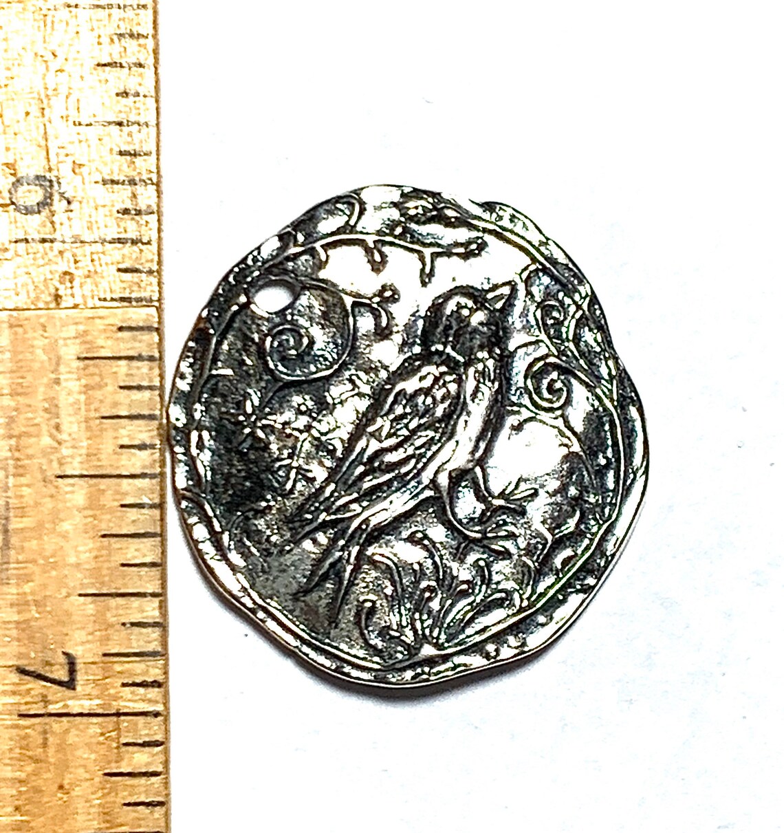 Large bird coin large round bird necklace Rustic silver bird | Etsy