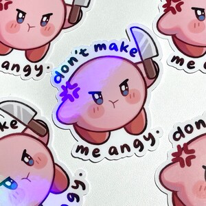 Cute Angry Kirby Holographic Sticker - Etsy