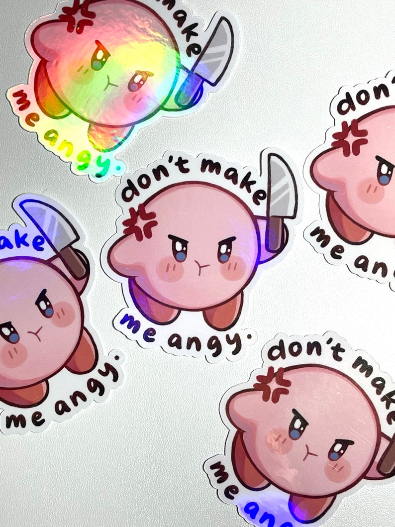Cute Angry Kirby Holographic Sticker - Etsy
