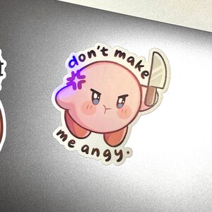Cute Angry Kirby Holographic Sticker - Etsy