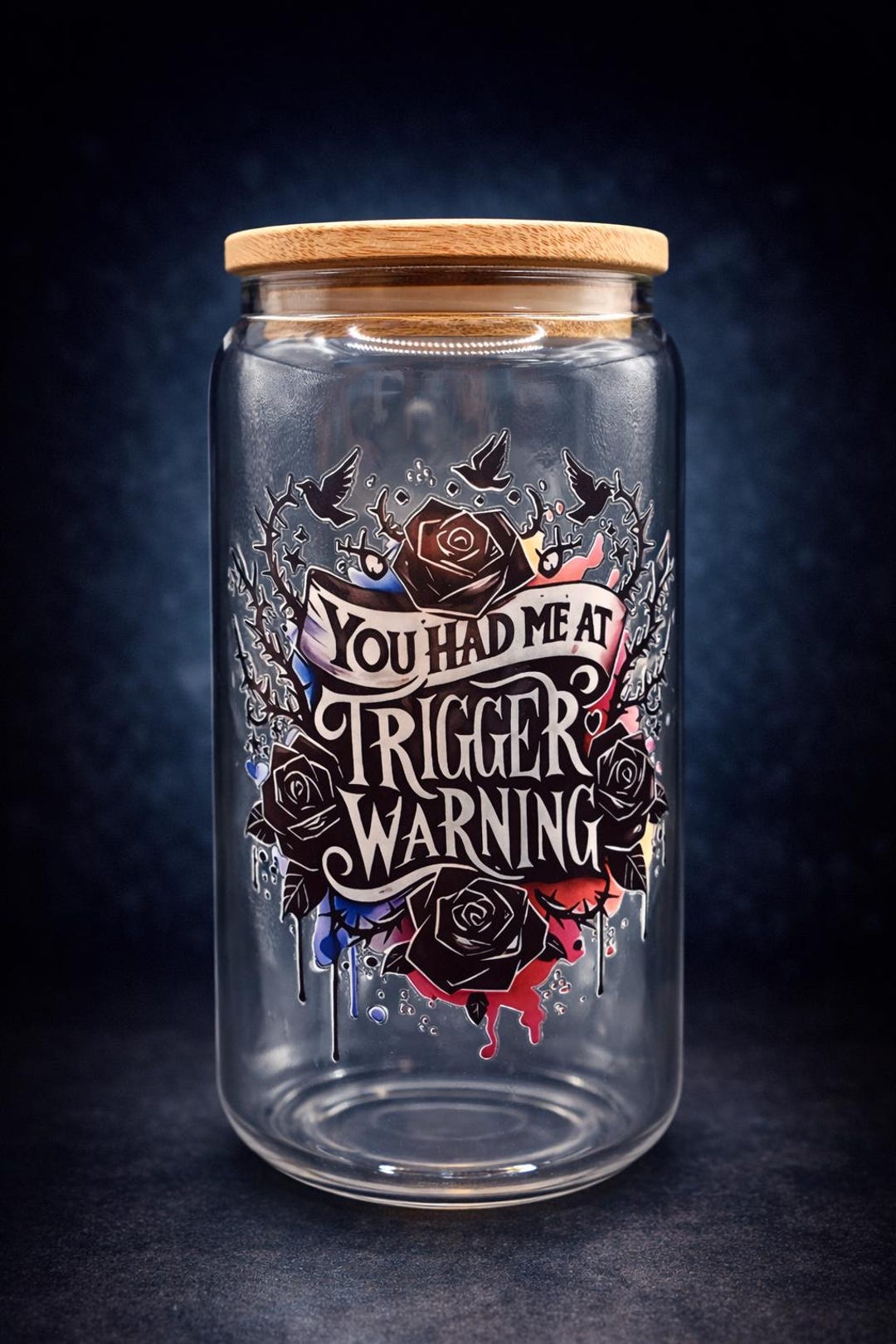 You Had Me at Trigger Warning Floral Vine Glass Cup Iced Coffee Tumbler ...