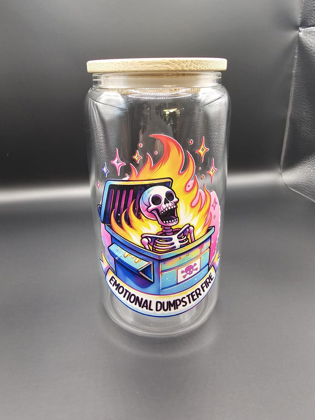Skeleton Emotional Dumpster Fire Glass Cup Mug - Etsy