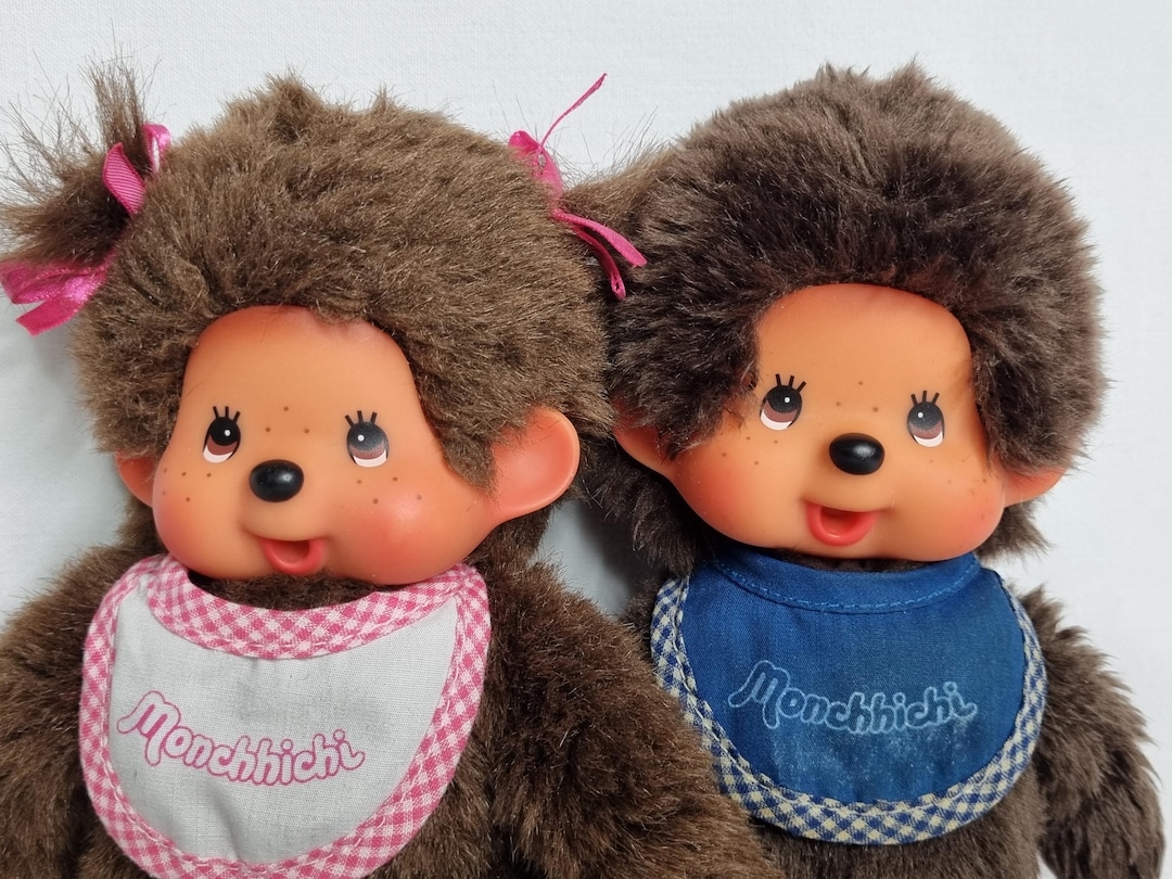 Set of 2 Monchhichi Dolls – Boy & Girl, 20 Cm, With Original Bibs ...