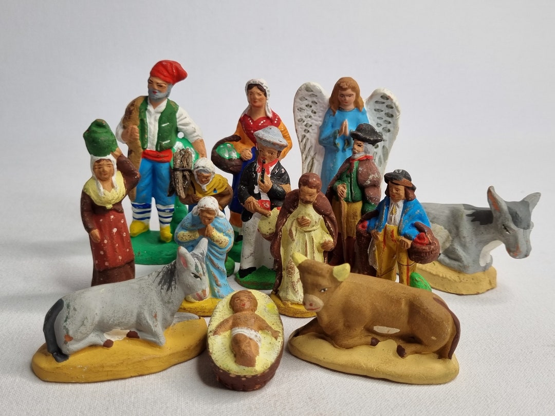 Ensemble de 14 santons de Provence vintage Chave Aubagne en terre cuite ...
