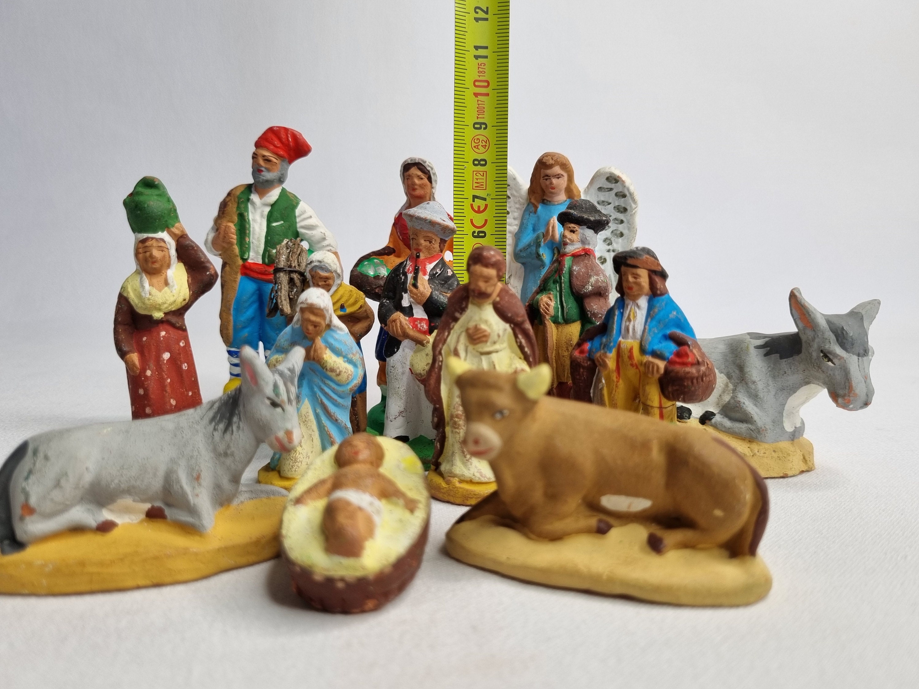 Ensemble de 14 santons de Provence vintage Chave Aubagne en terre cuite ...