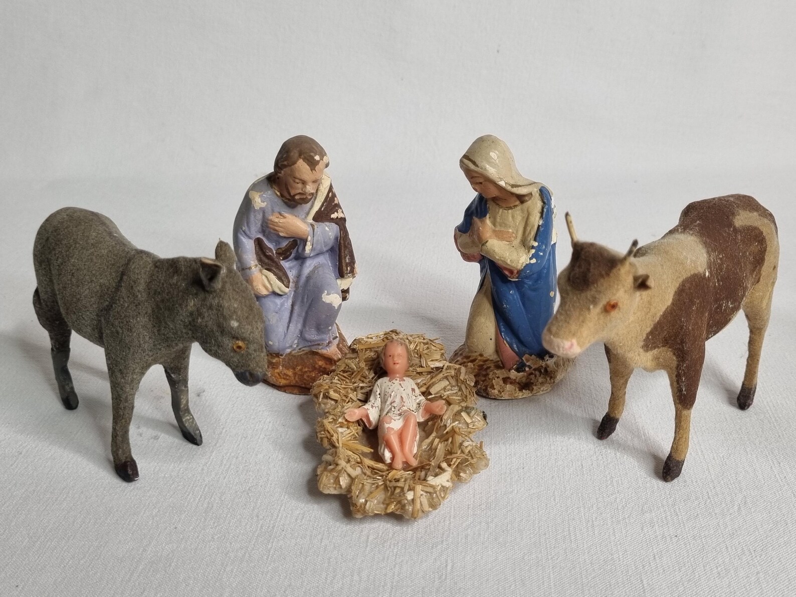 Vintage Nativity Scene by Devineau, 14 Hand-painted Plaster Figures, 8 ...
