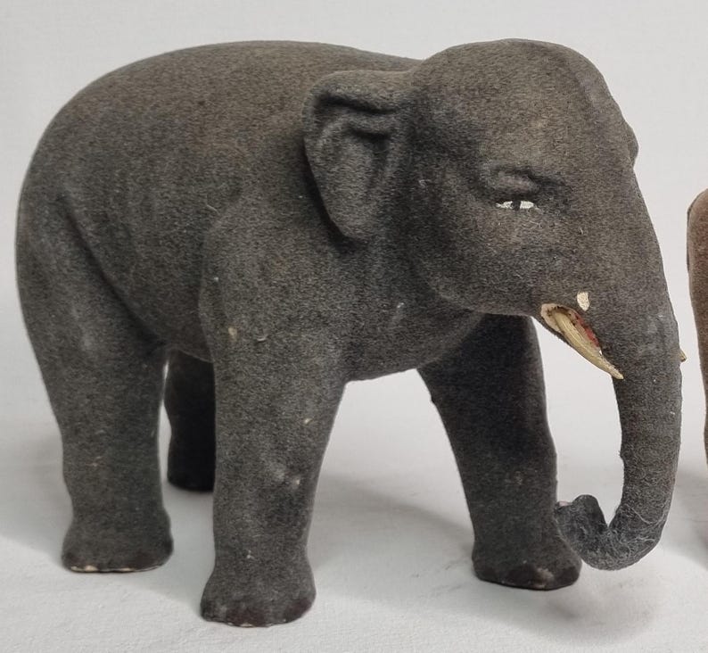 Antique devineau Nativity Figurine, Velvet-flocked Elephant in Plaster ...