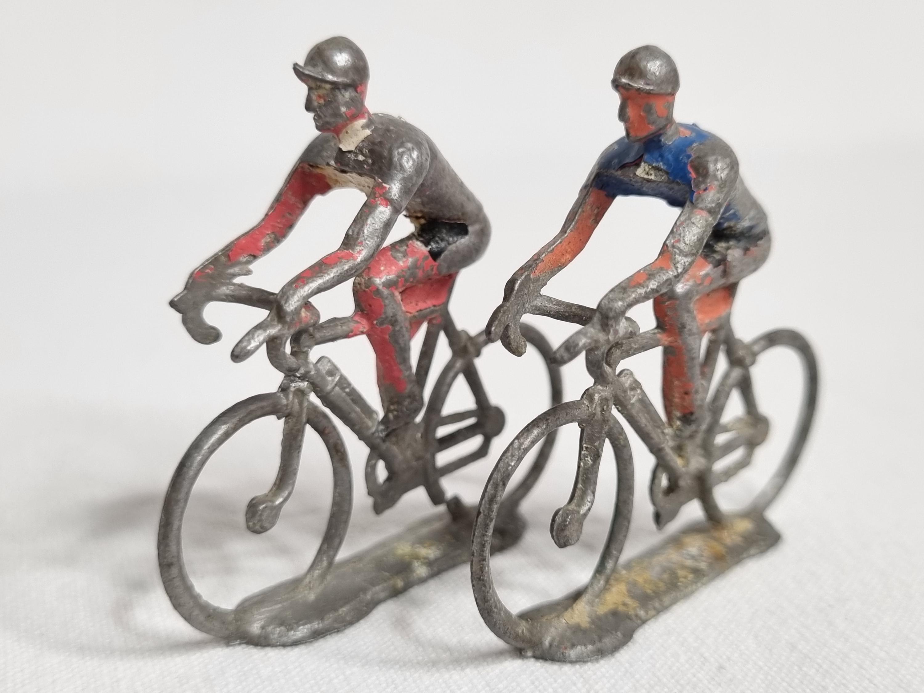 Set of 9 Cyclist Figurines 2 Salza Metal, 7 Painted Plastic, 1960s ...