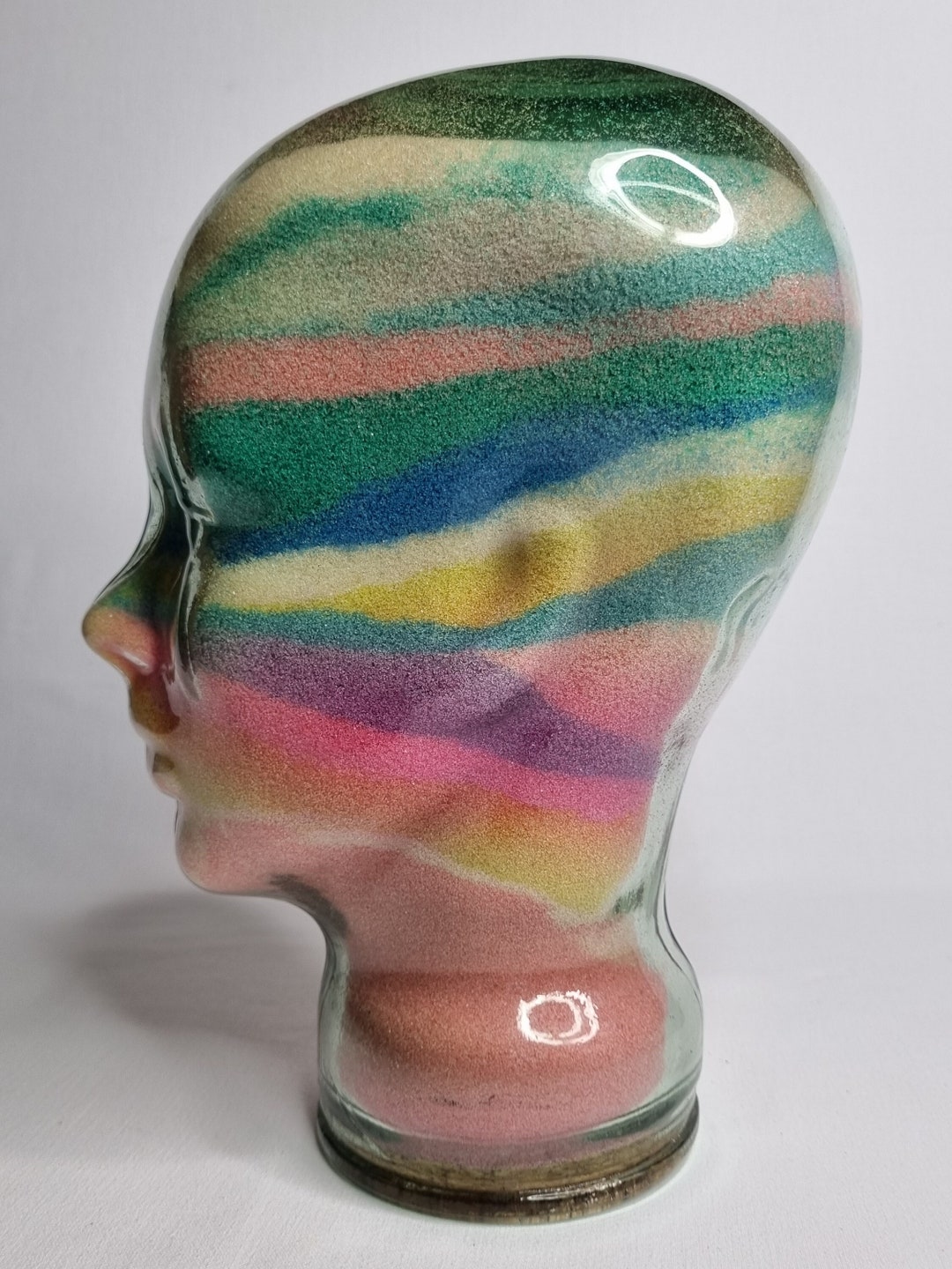 Head for Hats, Vintage Glass and Colored Sand Mannequin Head, Seventies ...