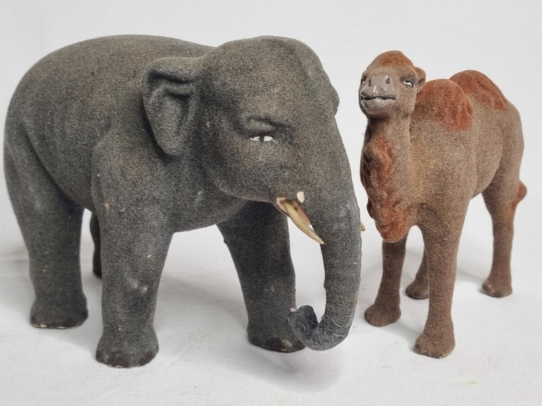 Antique devineau Nativity Figurines, Velvet-flocked Elephant and Camel ...
