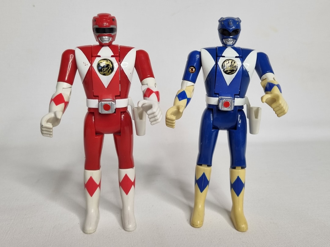 Power Rangers 1993 Action Figures: Red Ranger and Blue Ranger With Flip ...