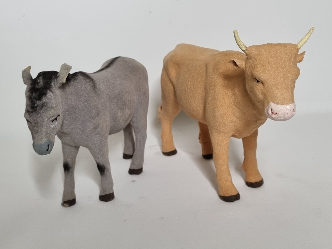 Donkey and Ox, Vintage Devineau Santons, Size 7, 15 Cm, Flocked Plaster ...