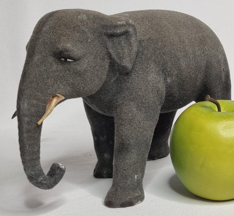 Antique devineau Nativity Figurine, Velvet-flocked Elephant in Plaster ...