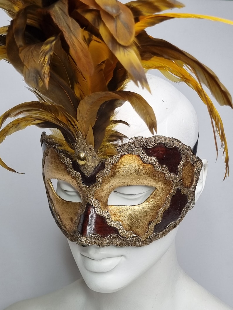 Venetian Mask With Golden Feathers and Ornamental Detail - Etsy