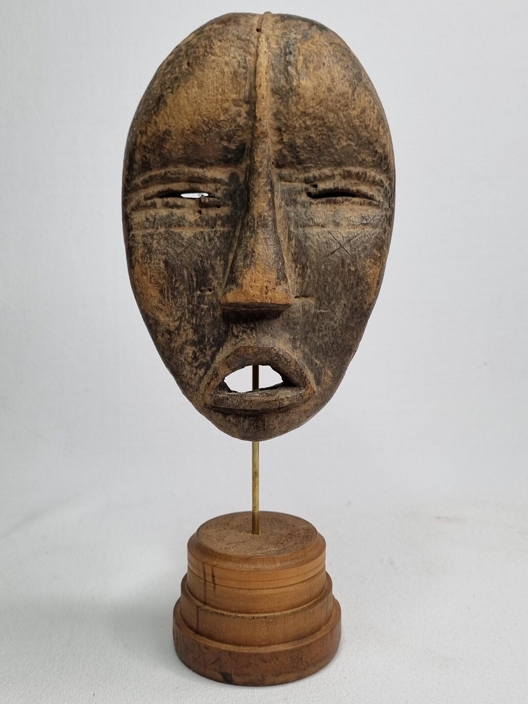 Old Dan Passport Mask, Carved Wood, Tribal Marks, 15 Cm With Stand - Etsy
