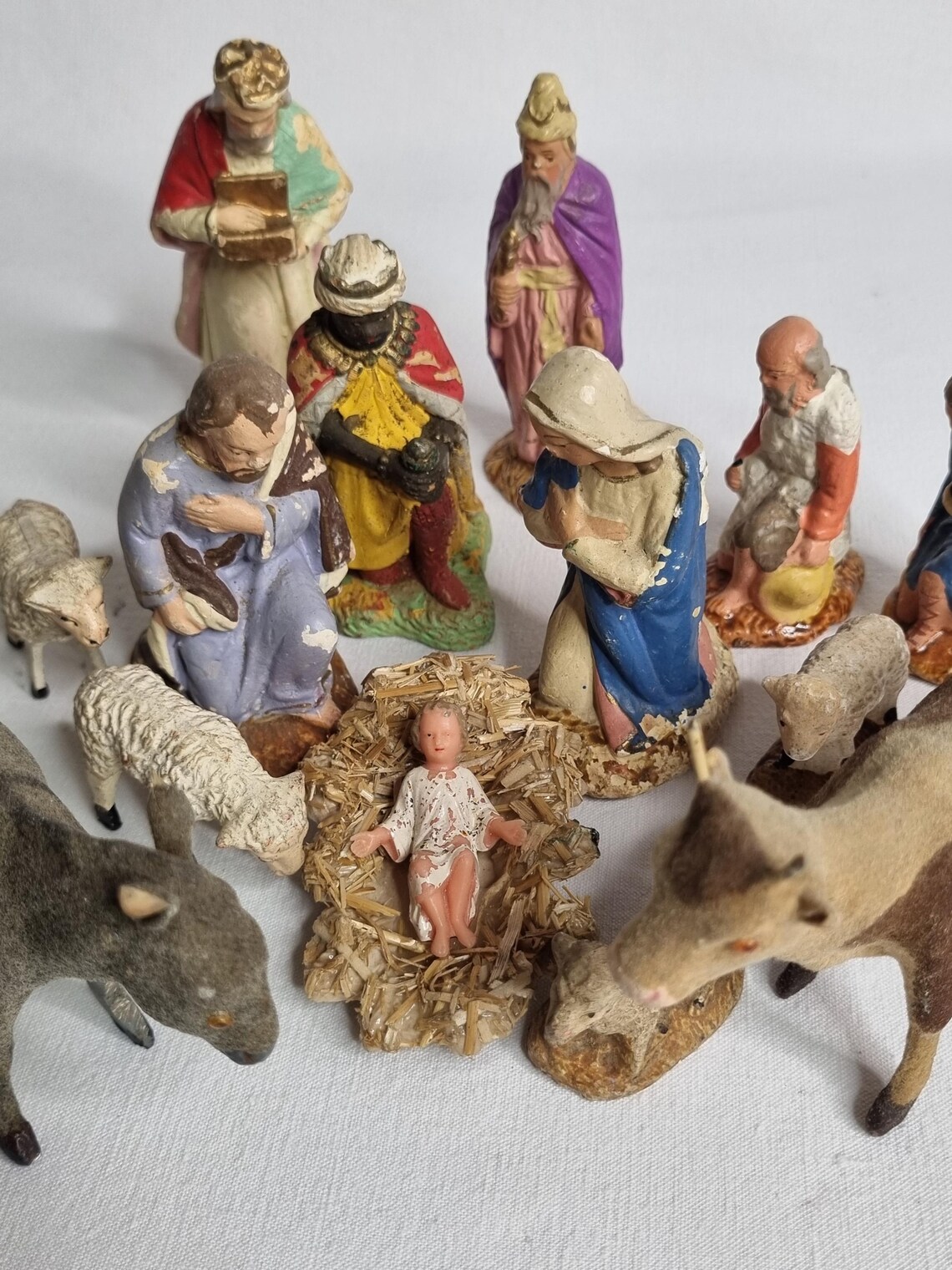 Vintage Nativity Scene by Devineau, 14 Hand-painted Plaster Figures, 8 ...