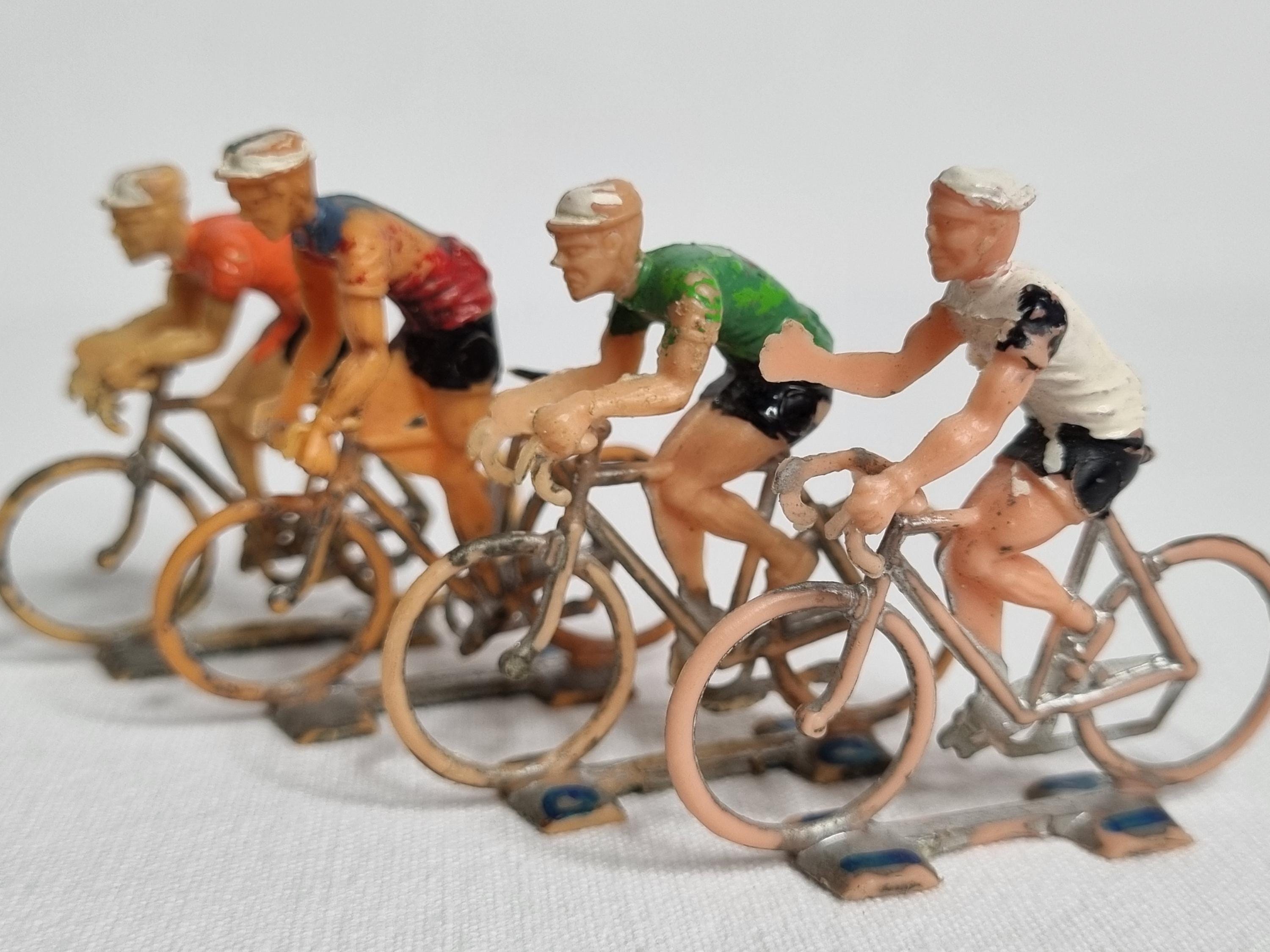Set of 9 Cyclist Figurines 2 Salza Metal, 7 Painted Plastic, 1960s ...