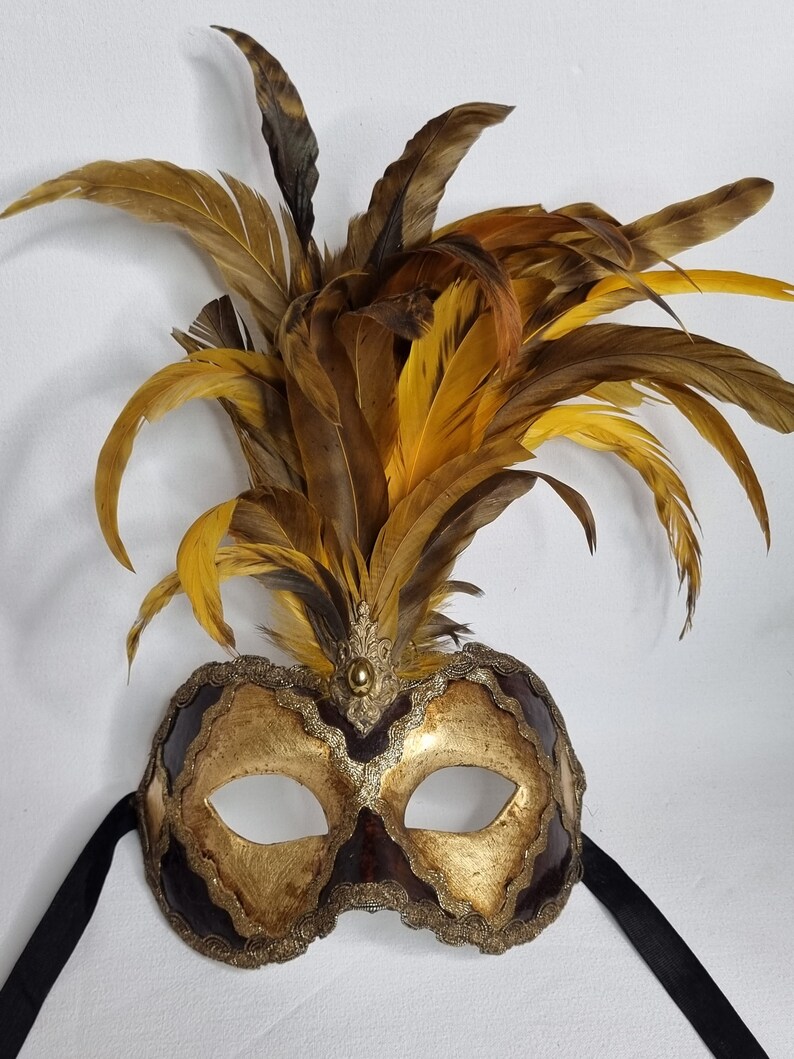 Venetian Mask With Golden Feathers and Ornamental Detail - Etsy