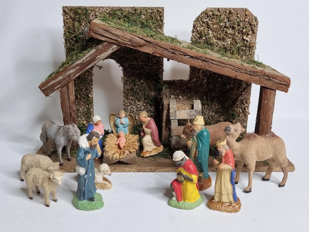 1950s-60s Christmas Nativity Set With 14 Devineau Plaster Santons ...