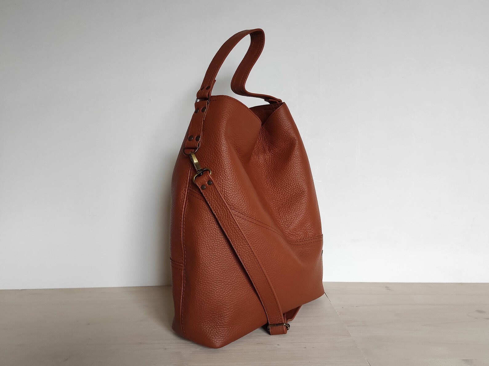 Oversized Hobo Bag Ginger Brown Leather, Big Crossbody Purse Soft ...