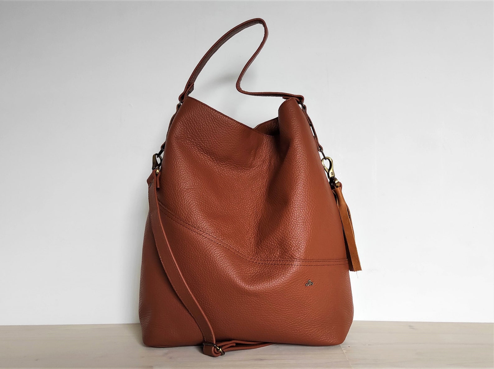 Oversized Hobo Bag Ginger Brown Leather, Big Crossbody Purse Soft ...