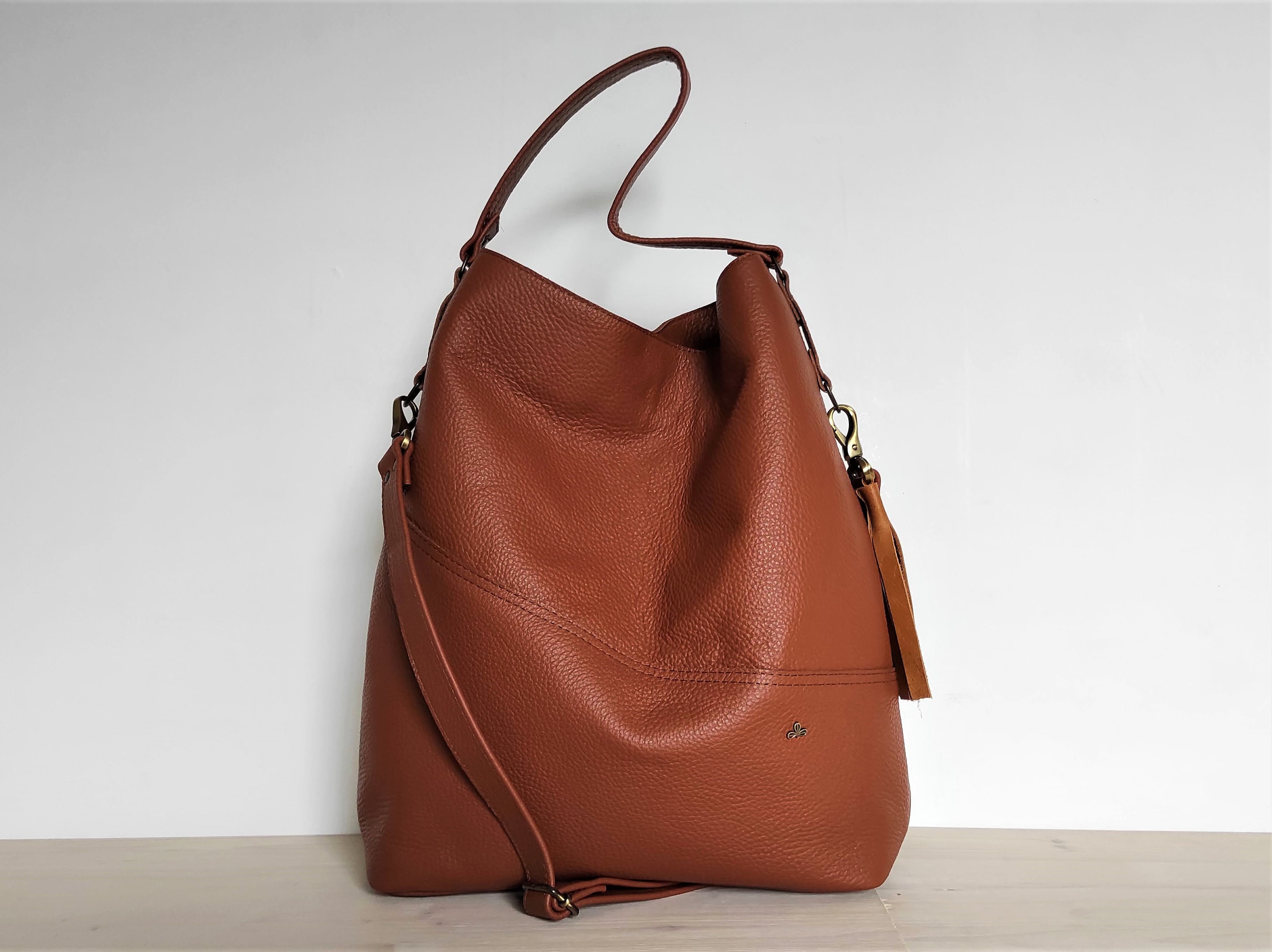 Oversized Hobo Bag Ginger Brown Leather, Big Crossbody Purse Soft ...