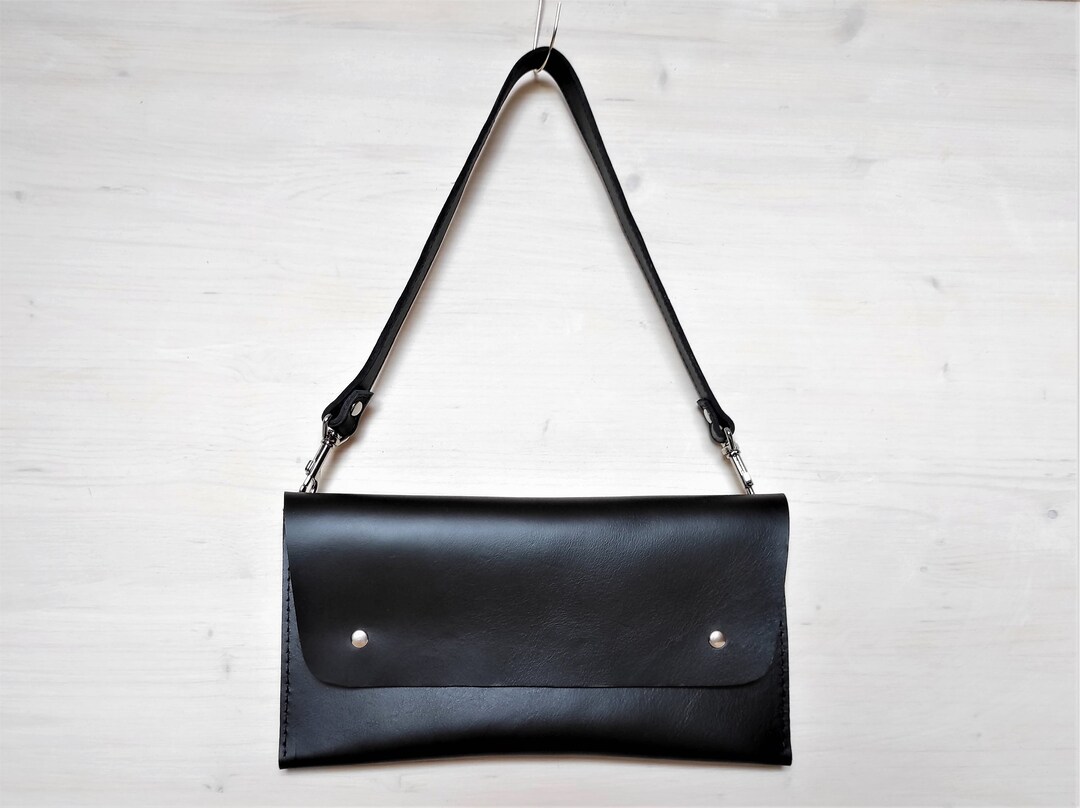Minimalist Shoulder Clutch in Black Leather / Elegant Evening Purse ...