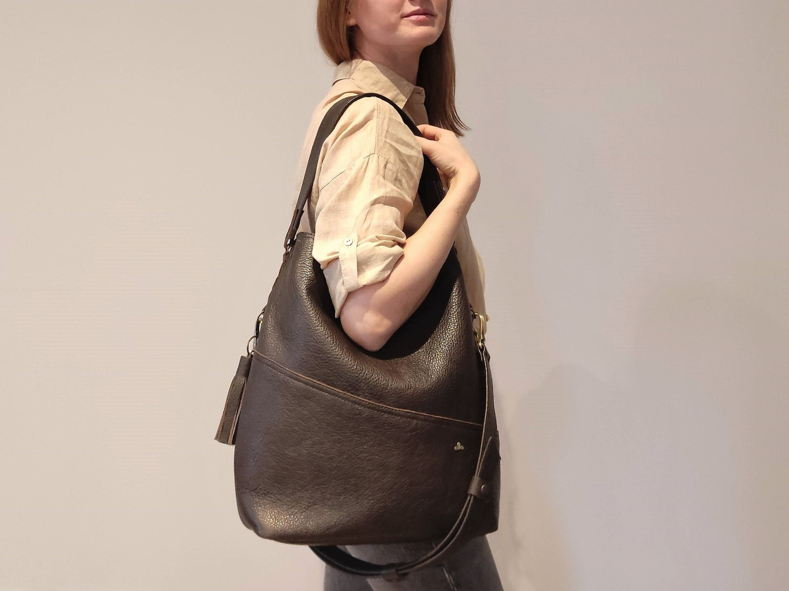 Oversized Hobo Bag Ginger Brown Leather, Big Crossbody Purse Soft ...