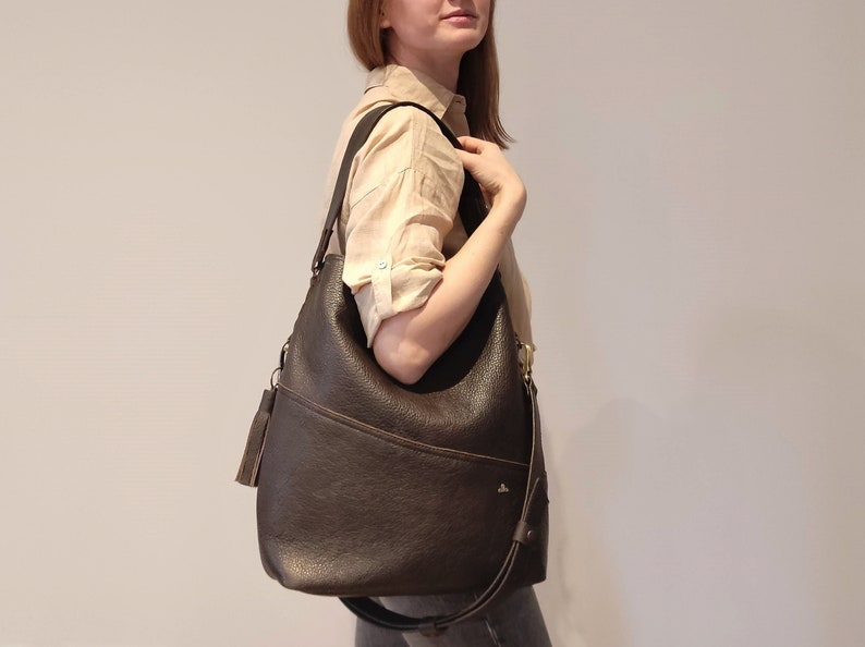 Oversized Hobo Bag Ginger Brown Leather, Big Crossbody Purse Soft ...
