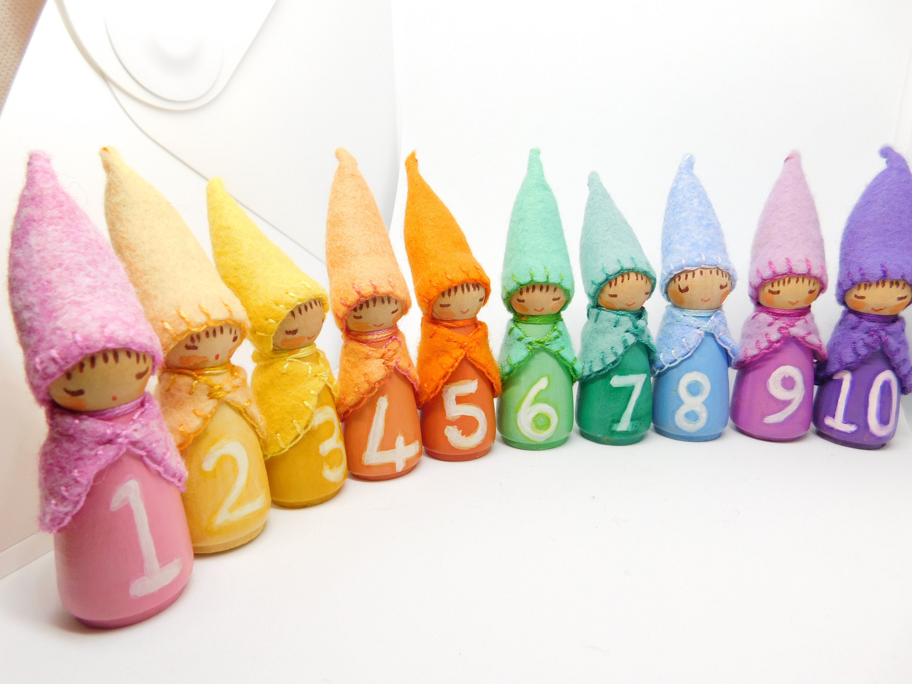 A Rainbow of Number Gnomes Soft Pastel Tones Waldorf Wooden - Etsy UK