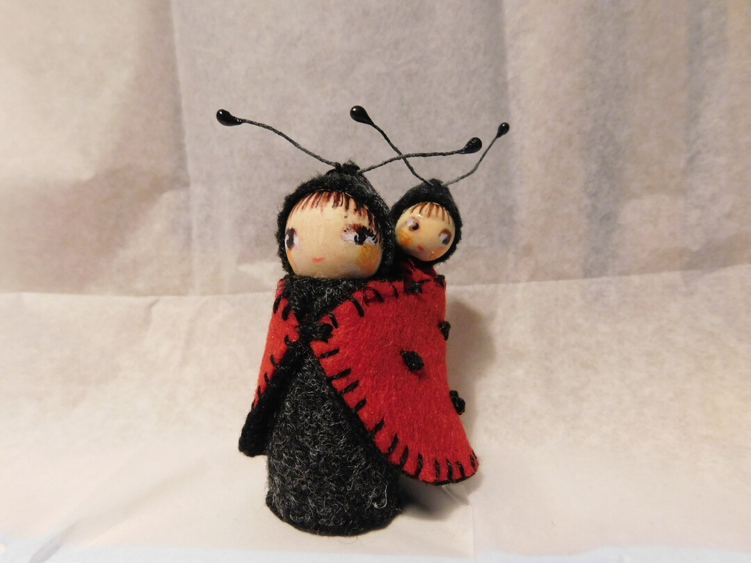 Ladybird Bug Mama and Baby Faerie , Fairy Gift Waldorf Wooden Peg Dolls ...
