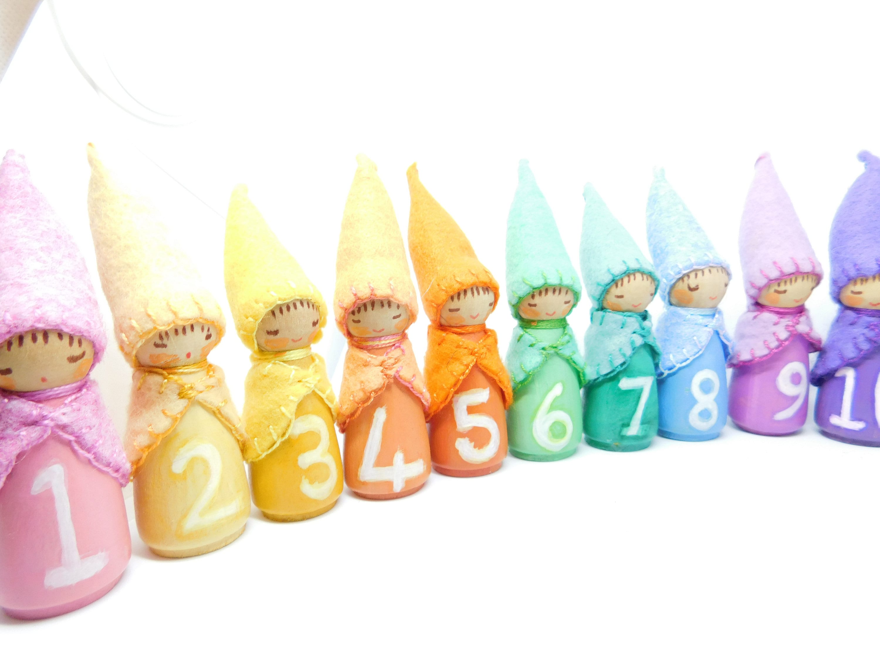 A Rainbow of Number Gnomes Soft Pastel Tones Waldorf Wooden - Etsy UK