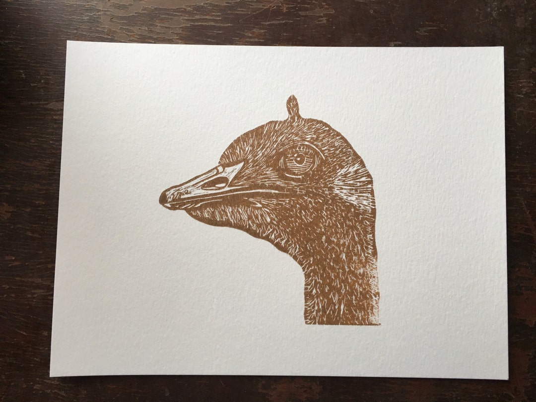 Ostrich Linocut Print - 12" X 9" - Etsy