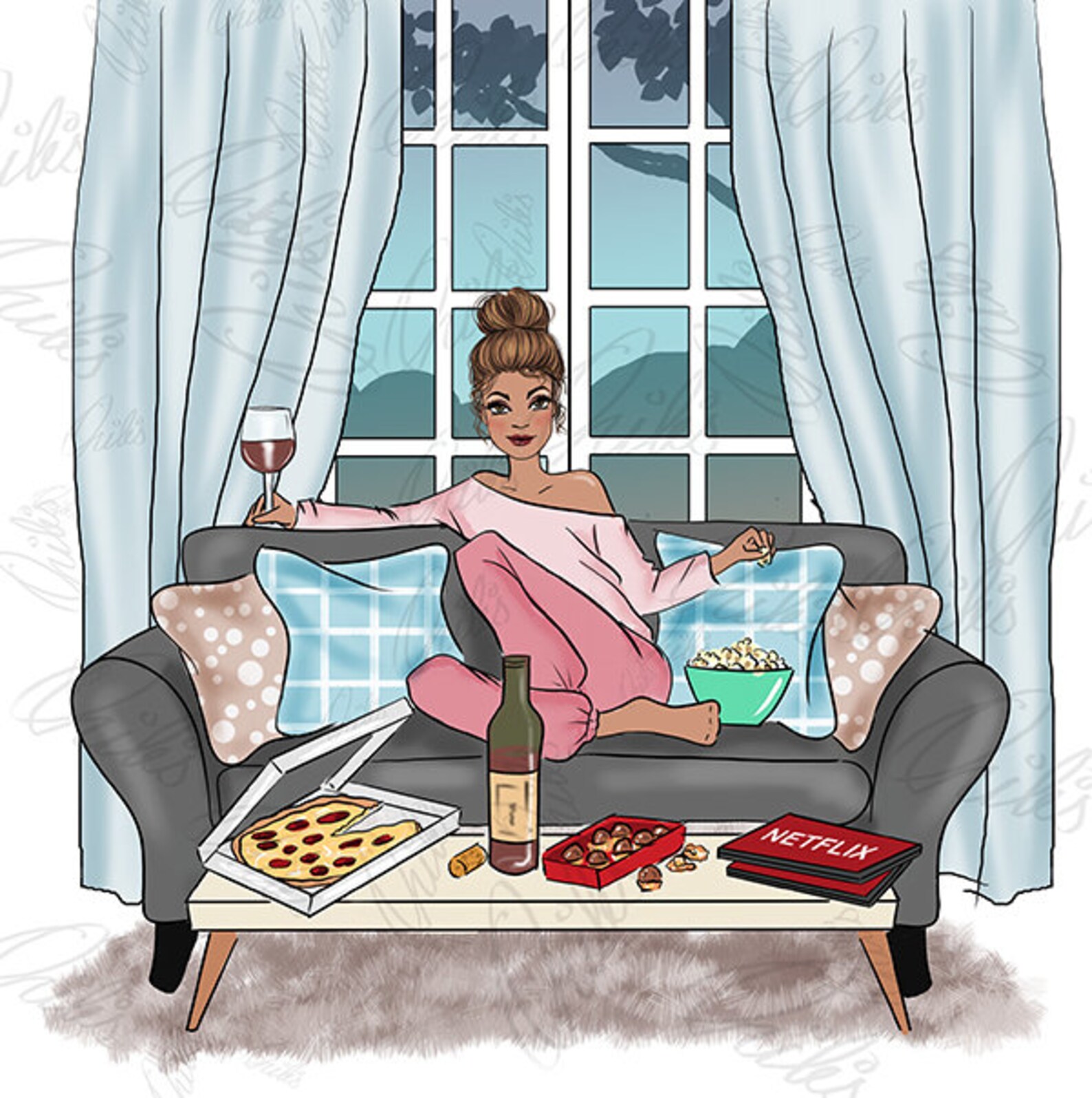 FASHION CLIPART Binge Watching Relaxing Wine Down Time - Etsy